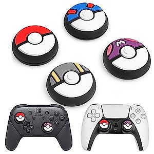 Thumb Grip Caps Compatible with Nintendo Switch Pro Controller,Silicone Analog Stick Caps for PS5/4 Controller,Thumbstick Grips Joystick Button Cover for Xbox Series X/S,4pcs(Red+Blue+Gray+Purple)