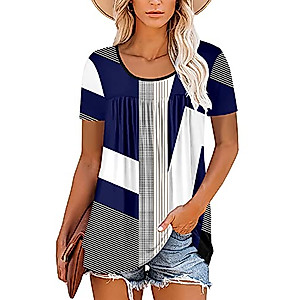KISSMODA Tunic Tops Short Sleeve Shirts for Women Loose Fitting Casual Cute Shirt Summer Crewneck Lounge Plus Size Blouse Geometry 3XL