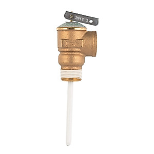 Camco Automatic Temperature and Pressure Relief Valve with Extension Probe and Lever | Features an All Brass Body with a Stainless Steel Pressure Spring | (10473), Silver/Pewter