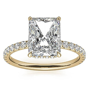 10K Solid Yellow Gold Handmade Engagement Rings 3.0 CT Emerald Cut Moissanite Diamond Solitaire Wedding/Bridal Ring Set for Women/Her Propose Ring (7.5)