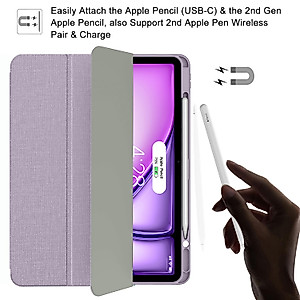 Soke Case for iPad Air 13 Inch M3/M2（2025/2024 & iPad Pro 12.9 Inch 6th/5th (2022/2021) with Pencil Holder - [Full Body Protection + Auto Wake/Sleep],Soft TPU Back Cover, Violet