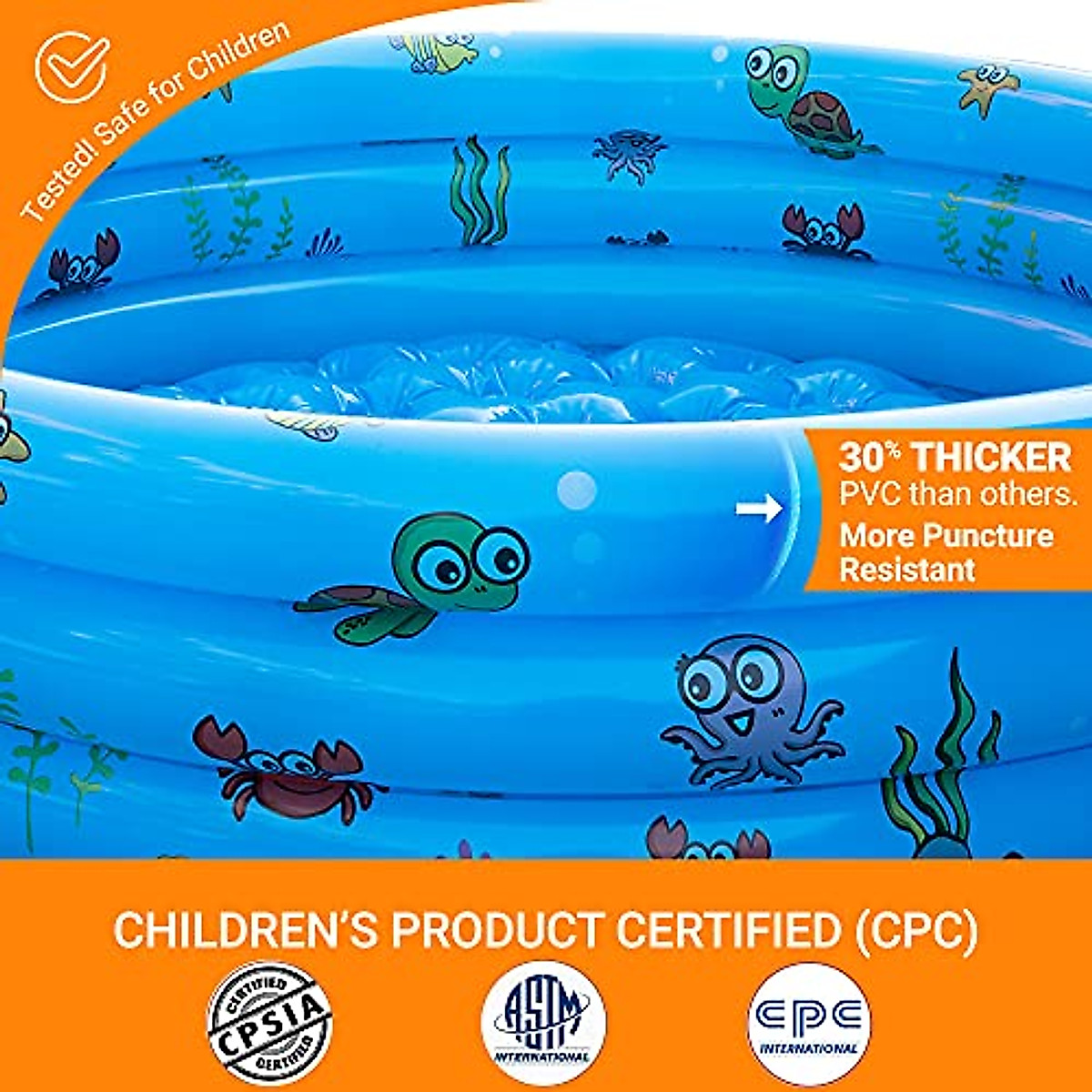 AsterOutdoor Kids Inflatable Swimming Pool 3 Rings Round Pools Baby Ball Pit Paddling Pool for Toddler/Kiddie/Girl/Boy, Indoor&Outdoor Water Game Play Center for Garden, Blue, 59" x 16"