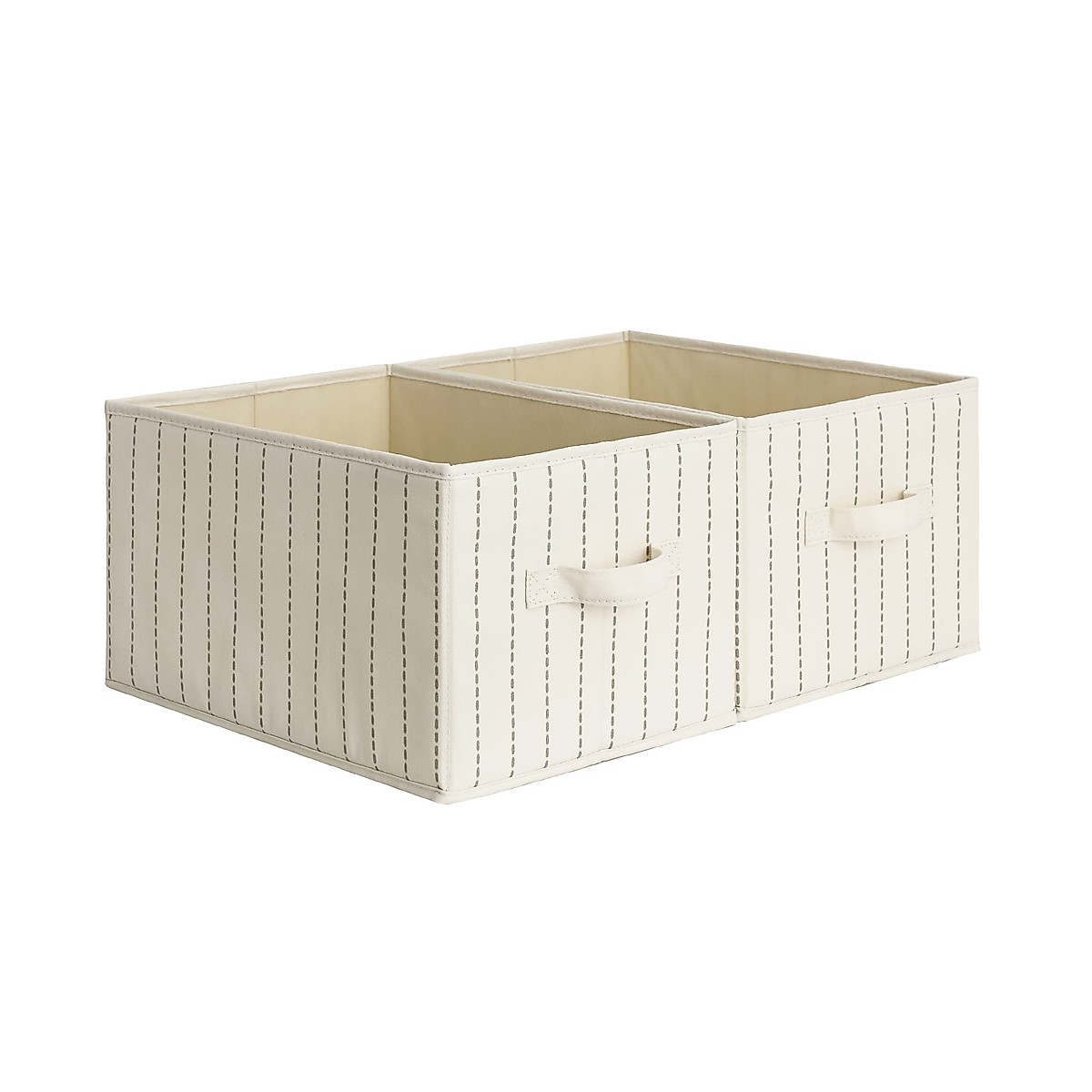StorageWorks Storage Baskets for Shelves, Fabric Closet Storage Bins with Handles, Rectangle Basket Organizer, White with Grey, Dotted Line, 2-Pack