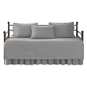 Comfort Spaces Daybed Cover - Luxe Double Sided-Quilting, All Season Cozy Bedding with Bedskirt, Matching Shams, Kienna Grey 75"x39" 5 Piece,100% Microfiber