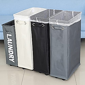 Laundry Hamper, Caroeas 27.5-inches Rolling Laundry Basket Collapsible Tall Slim Laundry Hamper with Washable & Breathable Mesh Liner Waterproof & Dustproof Laundry Cart on Wheels
