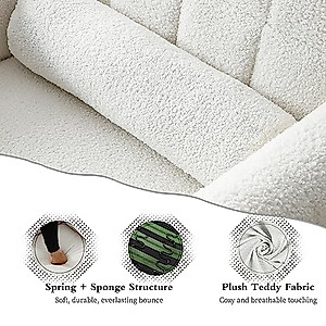 ODUSE-DAILY White Modern Accent Chairs for Living Room, Beige Teddy Fabric Arm Chair, Ivory Cream Single Sofa Chair Couch, Gold Metal Legs, for Living Room Bedroom Office Leisure (1Pcs, White)