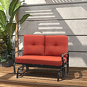 Oakmont Outdoor Glider Rocking Bench 2 Person Patio Loveseat Steel Frame Furniture Set with Removable Cushion for Patio, Garden, Yard, Porch (Red)