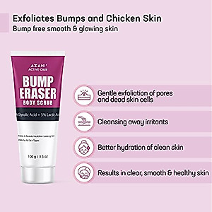 Azani Bump Eraser Body Scrub | 5% Glycolic Acid + 5% Lactic Acid | Exfoliator for Keratosis Pilaris, Body Acne, Dead Skin, Ingrown Hair, Razor Bumps & Rough Patches | Knees, Arms & Neck | 3.5 Oz