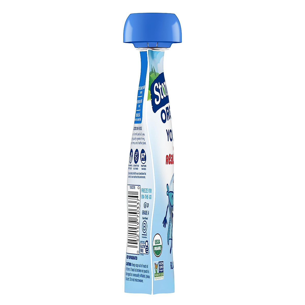 Stonyfield Organic Kids Blueberry Lowfat Yogurt, 3.5 oz. Pouch, Single Serve – Includes Live Active Cultures