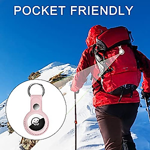 NeBuRing Leather Airtag Case,Key Ring Holder Protection Cover with Keychain Compatible for New Apple Air Tag-Pink