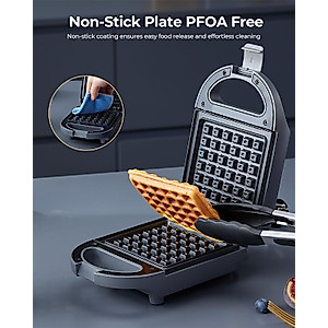 Mini Waffle Maker, Non-Stick Waffle Iron Small, Breakfast Machine for Kinds, Hash Browns, Keto, Snacks, Gray, Fast Heating, 600W, AMEGAT