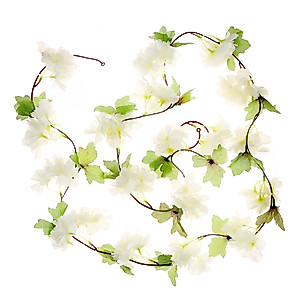 UUPP 2Pcs Artificial Cherry Blossom Flower Garland Silk Fake Hanging Flower Vines for Home Wedding Decoration 7.2FT, White