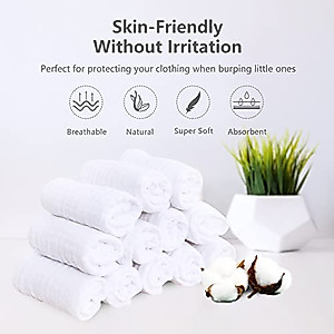 SWEET DOLPHIN 12 Pack Muslin Burp Cloths Large 100% Cotton Hand Washcloths for Baby - Baby Essentials Extra Absorbent and Soft Boys & Girls Milk Spit Up Rags for Newborn Registry - White, 20" X10"