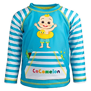 CoComelon JJ Infant Baby Boys Rash Guard and Swim Trunks Outfit Set Blue 24 Months