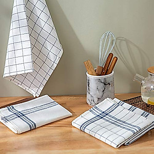 Syfinee 16 pcs - Kitchen Dish Towels, 100% Cotton Bulk Economy Wholesale Tea Towels & Bar Towels, White & Blue Dish Towels