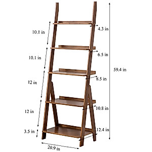 SOBIBO Ladder Shelf, 5-Tier Leaning Shelf, Free Standing Organizer Storage Shelves, Storage Rack Shelf for Office, Living Room, Brown