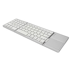 3 Folding Keyboard with Touchpad, 63 Keys Bluetooth 3.0 10m Working Distance Portable Wireless Keyboard for Smartphone Tablet Laptop (Silver White)