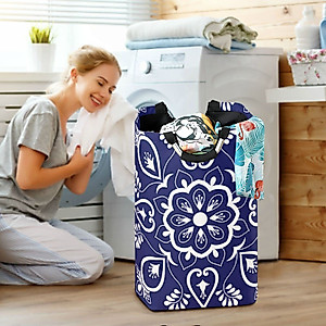 JUMBEAR Mexican Talavera Laundry Basket Collapsible Large Clothes Hamper Nursery Storage Bin with Handle for Bedroom, Bathroom, Dorm, Kids Room
