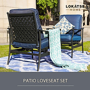 LOKATSE HOME 2 Pcs Outdoor Metal Furniture Patio Bistro Set Steel Dining Single Chairs with Cushion, Blue