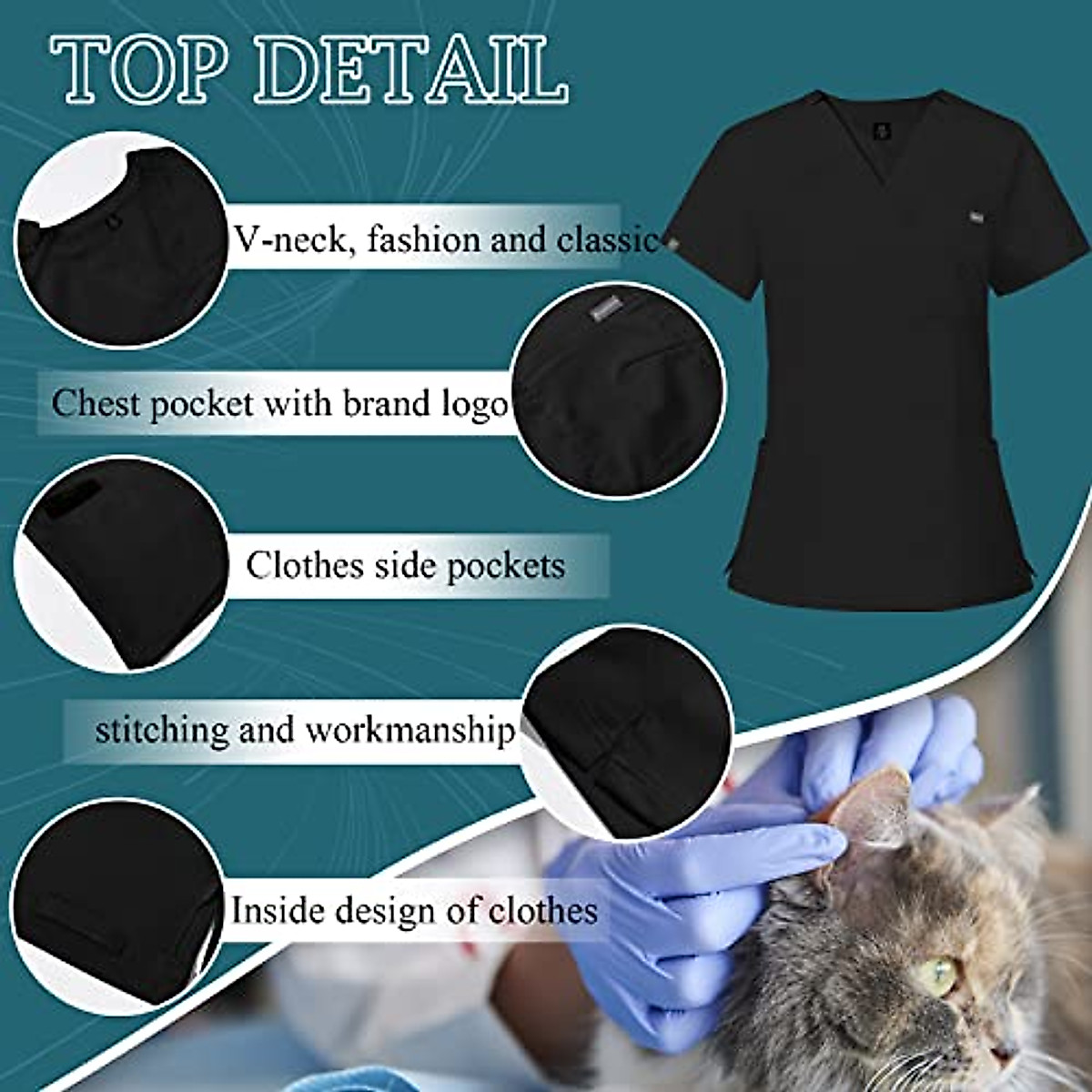 VIAOLI Scrubs for Women Set Scrub Top &Jogger Pant Workwear Clinical Modern Athletic Suit Fitted Medical Uniforms (10 Pockets) (Black,S,Small)