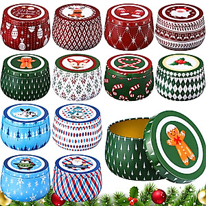 Yungyan Christmas Candle Tin Cans Set Metal Candles Tin Gifts Jars with Lids 8 oz Christmas Cookie Tins Candle Containers for Candle Making Storing Biscuits Tea Party Favors(24 Pcs)