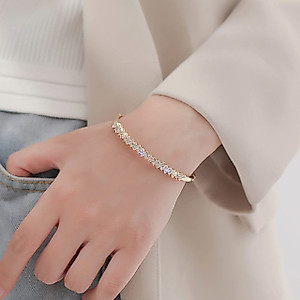 Cowlyn Open Cuff Bangle Cubic Zirconia Classic Tennis Bracelet 14K Gold Plated Jewelry for Women Women