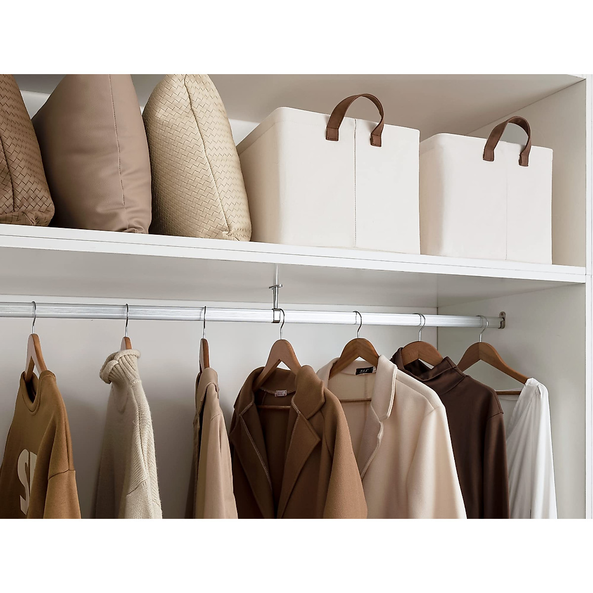 StorageWorks 45L Extra Large Fabric Storage Bins with PU Handles 2-pack, 32L Decorative Storage Bins for Shelves 3-pack,