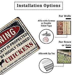 Chicken Sign Funny Warning Property Protected by Chickens Tin Sign 11.8x7.9 Inches Chicken Coop Decor Sign For Home Farmhouse Garden Wall Decoration Idea Gifts For Friends