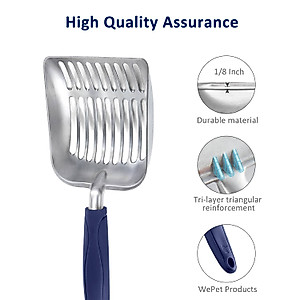 WePet Cat Litter Scoop, Aluminum Alloy Sifter, Kitty Metal Scooper, Deep Shovel, Long Handle, Poop Sifting, Kitten Pooper Lifter, Durable, Heavy Duty, for Litter Box