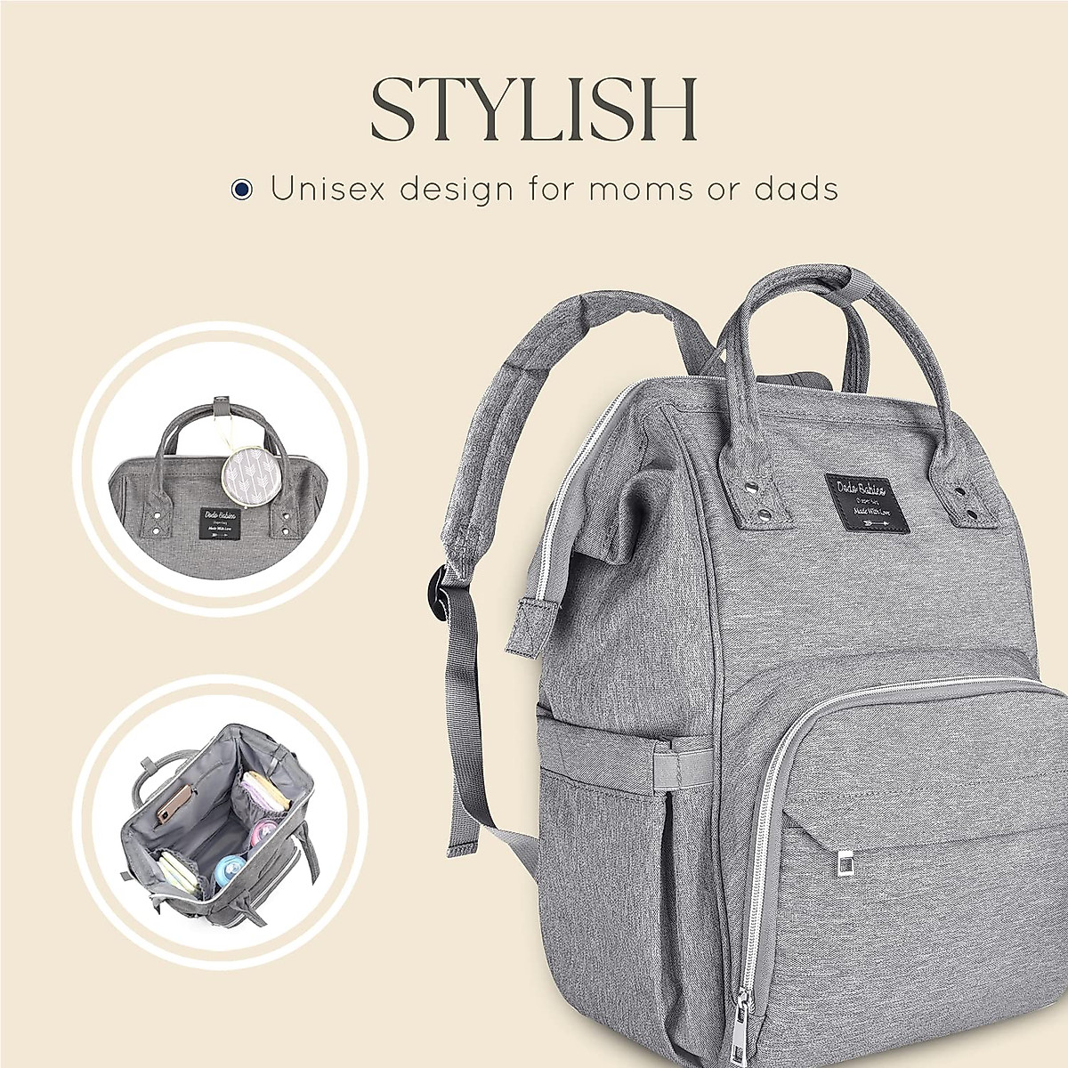 Dodo Babies Diaper Bag Backpack Set - Insulated & Waterproof Pockets - Plus Two Pacifier Clips, Binky Case & Stroller Straps (Blue/Grey)