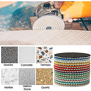4 Inch Diamond Polishing Pads,16 Pack Wet/Dry Polish Pad Kit with 5/8’’-11 Backer Pad for Drill, Grinder, Polisher,30-8000 Grit Pads for Granite Marble Concrete Stone Quartz