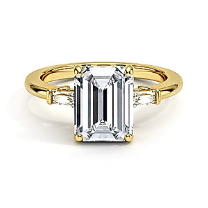 AHTAMOS Engagement Ring 2 CT Tapered Baguette Moissanite Emerald Cut Engagement Rings for Women Platinum Plated Silver Free Engraving
