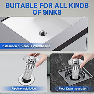 (2PCS) Bathroom Sink Drain Strainer, Pop-up Sink Drain Strainer with Removable Stainless Steel Strainer Basket Hair Catcher, Bathroom Sink Strainer for Bathroom Sink Stopper Replacement