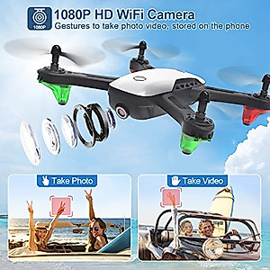 SANROCK U52 Drone with 1080P HD Camera for Adults Kids, WiFi Live Video FPV Drones RC Quadcopters for Beginners, Gesture Control, Gravity Sensor, Altitude Hold, 3D Flip, Custom Route, One Key Backward