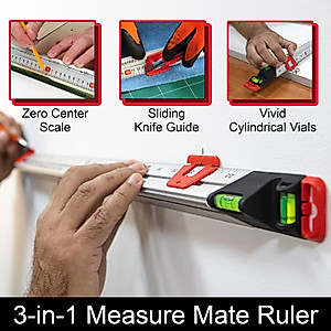 Kapro - 313 Measure Mate and 245 Mini Level Bundle - Home-Improvement Tool - With 12” Ruler and Level - Features Sliding Markers, Knife Guide & Angle Finder - Includes Nail Gripper & Drill Bit Gauge