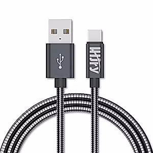 LHJRY USB Type C Cable, [6.6ft 2 Pack] Metal Braided Indestructible Chew Proof 3A Fast Charging Cord for Samsung Galaxy Note 20 10 9 S20 S10 S9 S8, LG V50 V20 G5 and Other USB C Charger,Black(Upgrade)