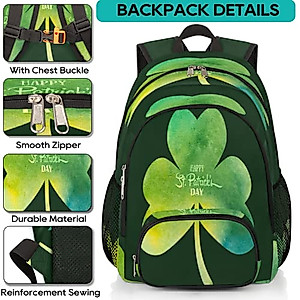 St. Patrick's Day St. Patrick's Day Clover Bookbag School Backpack Teens Girls Boys Schoolbag Shoulder Computer Hiking Gym Travel Casual Travel Daypack