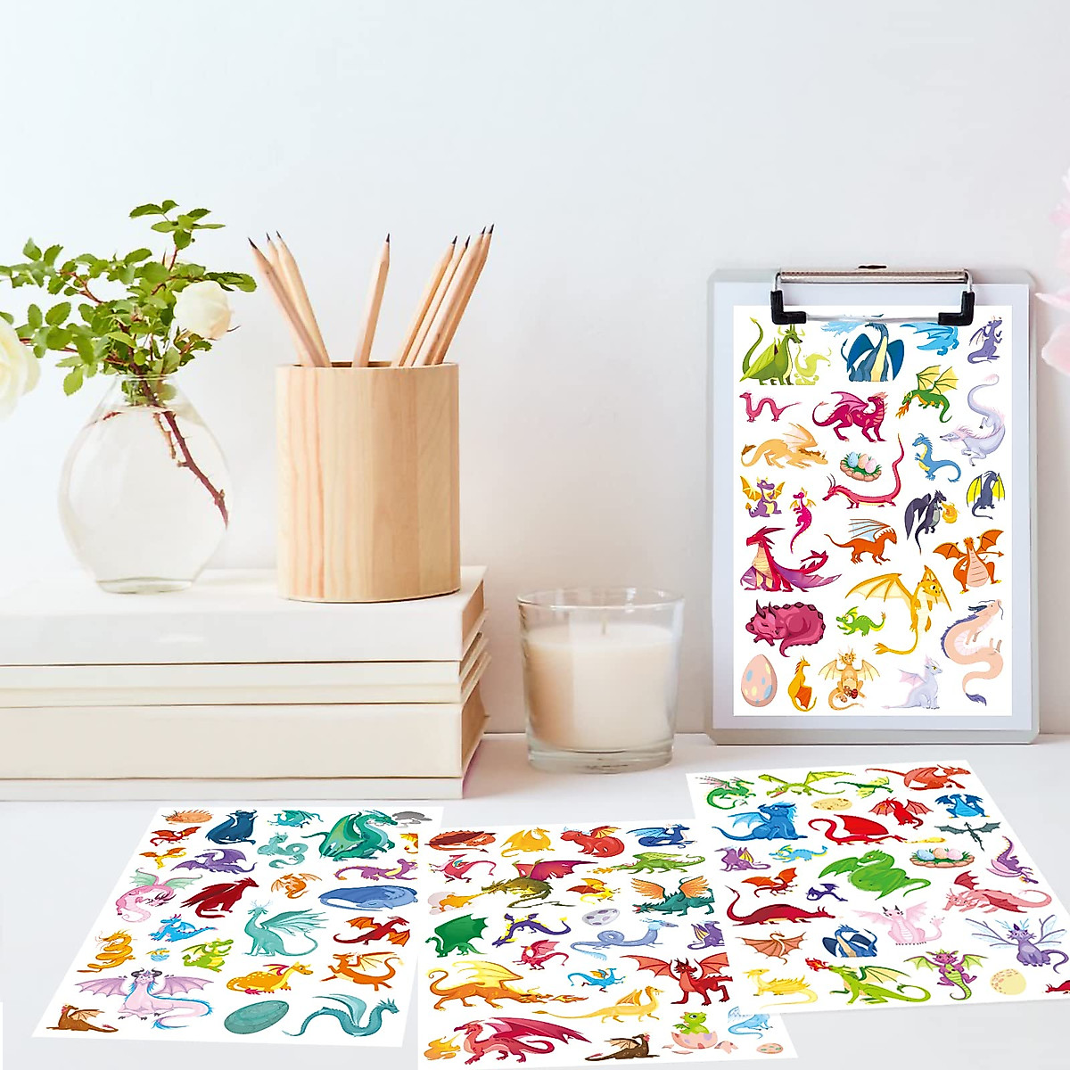 Dragon Stickers 530 Counts Cute Cartoon Dragon Adhesive Sticker for Water Bottles Art Toys Crafts Kids Boys Toddlers Invitations Envelopes Party Gifts Bags Decor