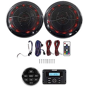 KICKER KMC3 Marine Digital Media Gauge Receiver w/Bluetooth/USB For Boat/ATV/UTV Bundle with Kicker KRC12 Remote Control For Marine Receiver and Rockville RMC65LB Marine Speakers