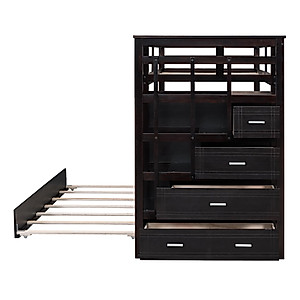 CITYLIGHT Twin Over Twin Bunk Beds with Stairs and Trundle, Bunk Beds with Storage Drawers, Wood Twin Bunk Beds with Trundle and High Length Guardrail for Kids Teens Adults, Espresso