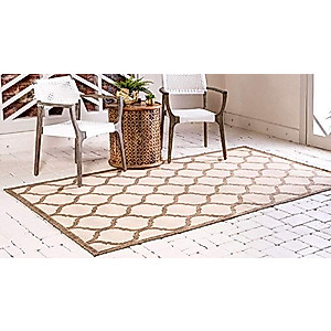 Unique Loom Trellis Collection Area Rug-Lattice Border Design, Moroccan Inspired for Indoor/Outdoor Décor, 2 ft 2 in x 3 ft, Brown/Beige