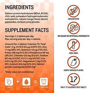 Unbroken Electrolyte Tablets for Post Workout Recovery & Immune Support, Hydration Tablets & Immune Boosters for Adults, Electrolytes with Amino Acids, Vitamins, Minerals, & Salts, Mango Flavor, 10 ct