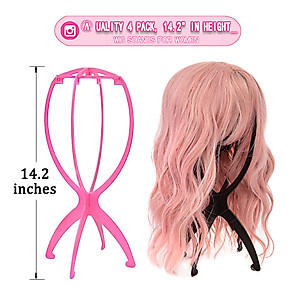 4 Pack Wig Stand Holder, Premium 14.2" Black Portable Collapsible Wig Holder for Multiple Wigs, Durable Wig Stands for Women