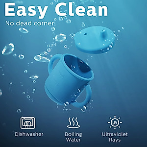 Baby Straw Cup Silicone Baby Training Cup 6 oz Infant Learning Cup Baby Training Sippy Cute Cup with Lid and Handle Baby Transition Cup for Over 6 Months Baby Infant Toddler (Seawater Green, 1)