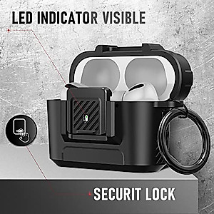 Youtec Compatible with Airpods Pro 2 Case Cover with Cleaner Kit, Military Hard Shockproof Airpods Case Cover Protective Case with Automatic Secure Lock & Keychain（10 in 1） (Black-1)