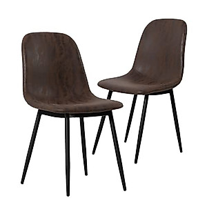 NicBex Dining Chairs, Crazy-Horse Leather Reception Chairs, Accent Chair with Metal Legs for Home Kitchen, Living Room, Set of 2, Brown
