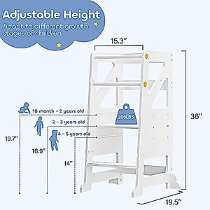 Toddler Kitchen Step Stool, REONEY 2 in 1 Kids Standing Tower, High Chairs with Removable Tray, Height Adjustable Learning Helper Tower for Kitchen Counter Bathroom Sink
