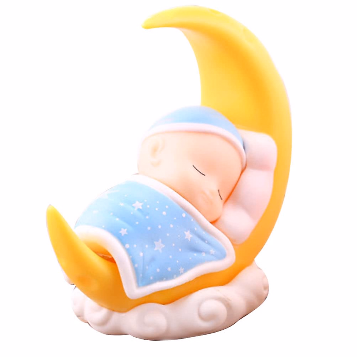 Sleeping Baby Cake Topper Moon Baby Figurine Cake Topper Car Dashboard Ornaments DIY Crafts Mini Baby Figurine Baby Shower Birthday Party Decoration for Nursery Room Ca, Blue