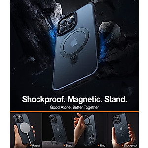 TORRAS Magnetic for iPhone 13 Pro Max Case [Compatible with Magsafe] with Stand, [Military Grade Drop Protection] Shockproof Translucent Back Slim Protective Phone Case (2021), Black