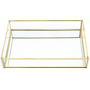 GEEKLLS Breakfast Tray Storage Tray Gold Rectangle Glass Makeup Organizer Tray Dessert Plate Jewelry Display Home Kitchen Decor